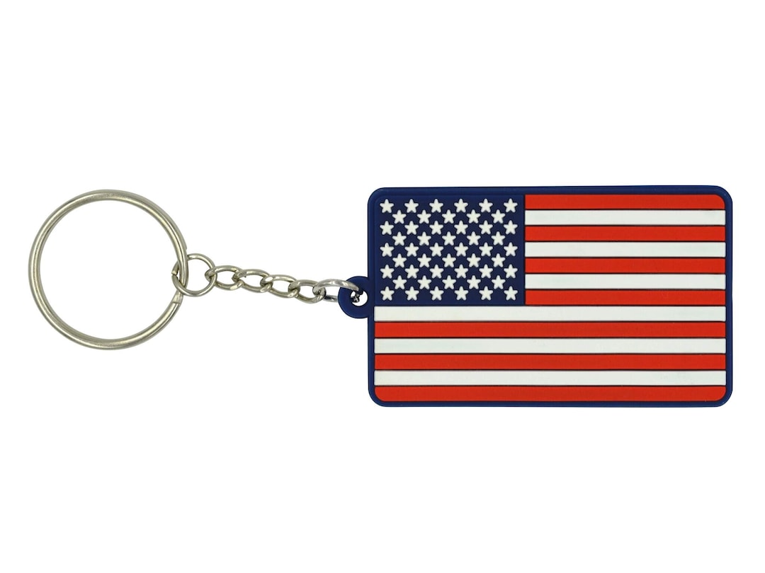 American Flag Keychain With Key Ring - Soft PVC Rubber - (red White ...