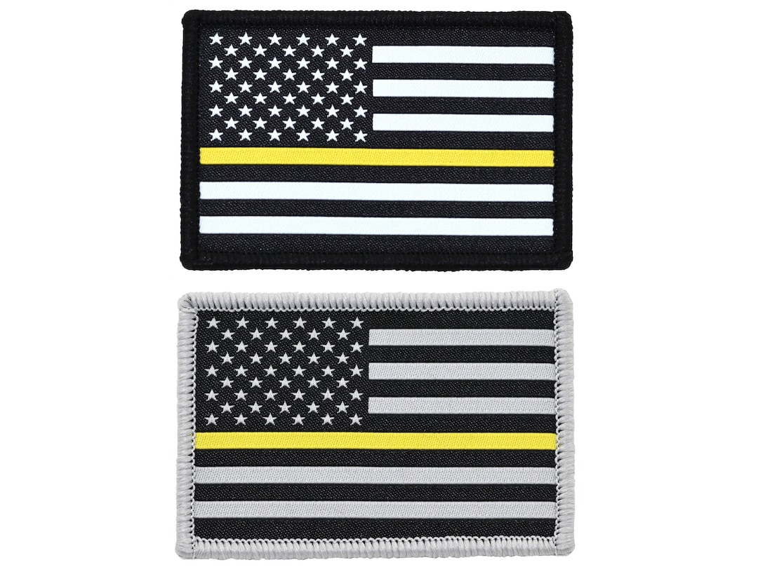 Thin Gold-yellow Line American Flag Patch 2-pack Set, Woven, Hook and ...