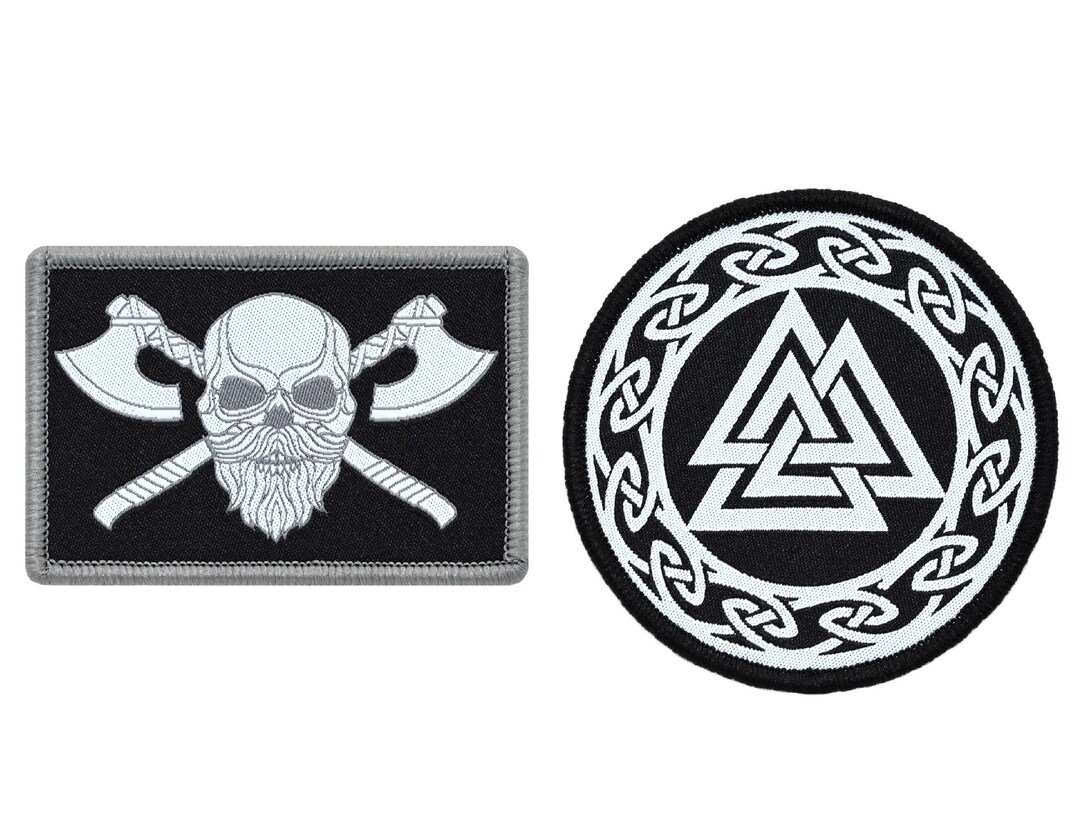Viking Flags “bearded Skull & Valknut” Military Tactical Patch Set (2 ...