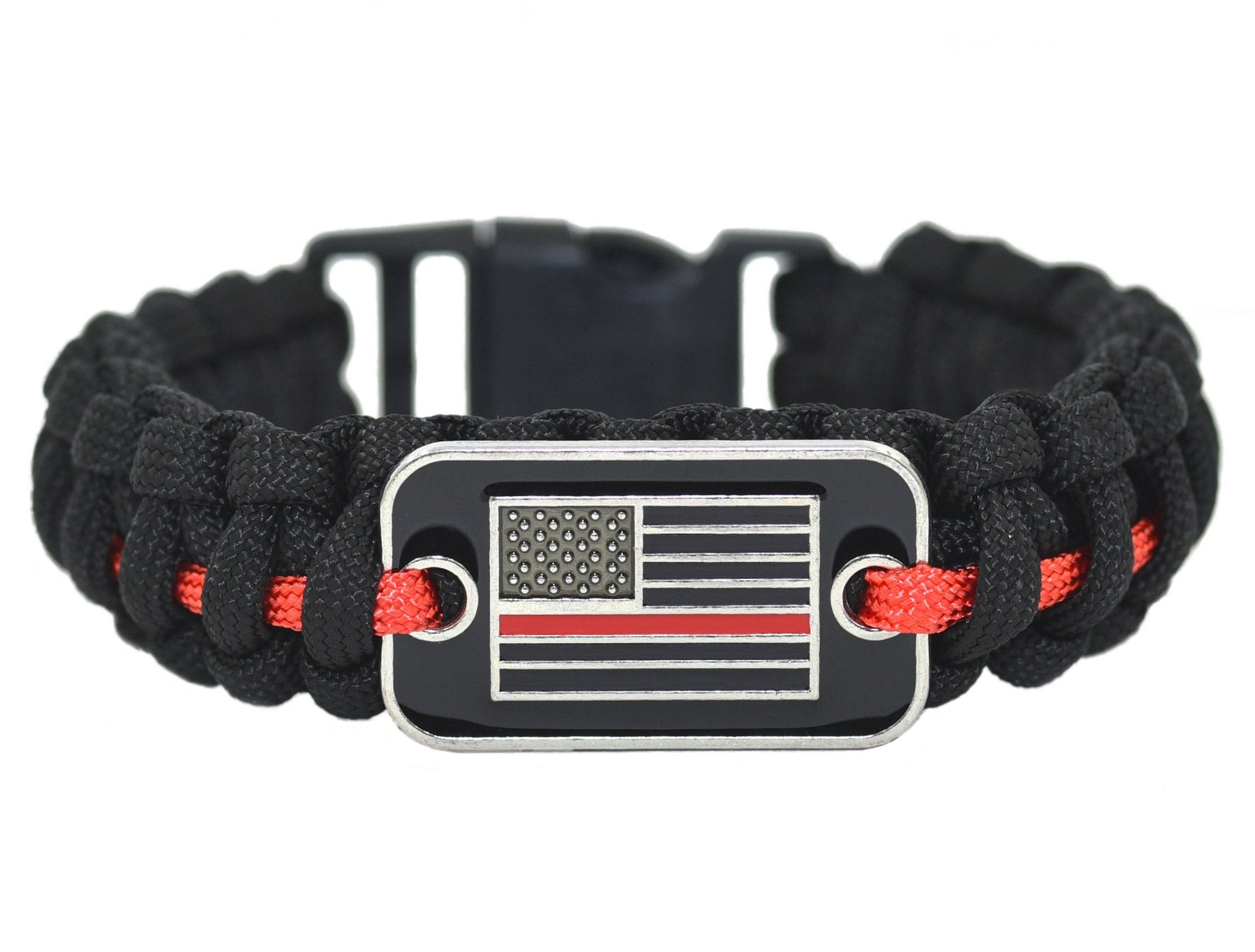 Thin Red Line American Flag Paracord Bracelet W/detachable Buckle Clasp ...
