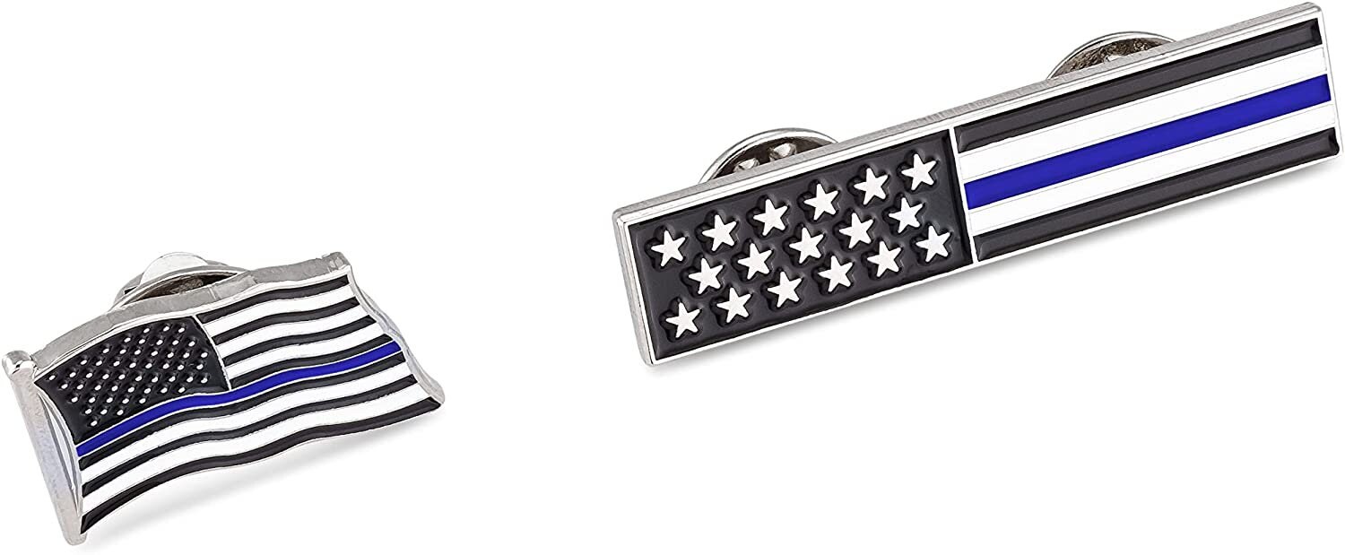Thin Blue Line American Flag USA Lapel Pin Set - Waving Flag ...