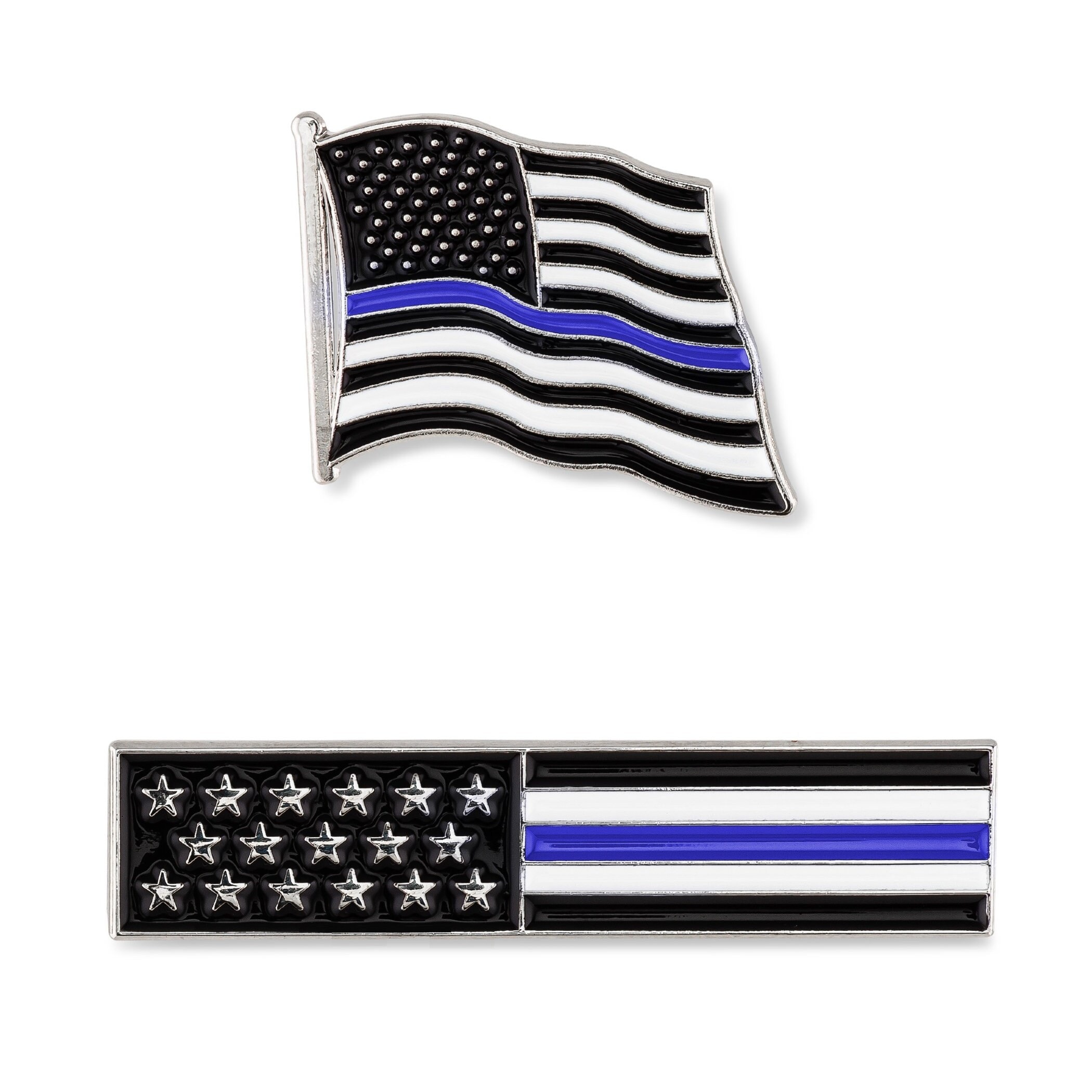 Thin Blue Line American Flag USA Lapel Pin Set - Waving Flag ...