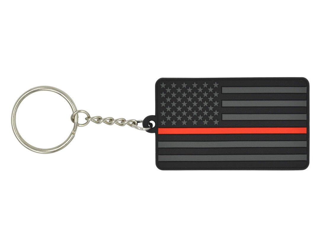 Thin Red Line American Flag Keychain With Key Ring Fireman Firefighter ...