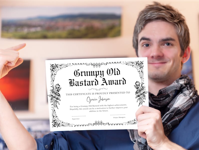 Offensive Editable Certificate, Printable Offensive Certificate, Grumpy ...