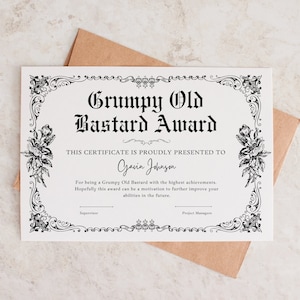 Offensive Editable Certificate, Printable Offensive Certificate, Grumpy ...
