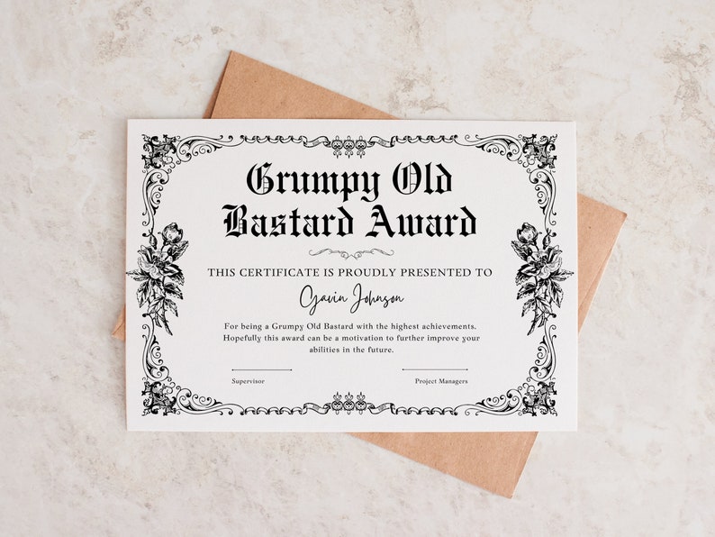 Offensive Editable Certificate, Printable Offensive Certificate, Grumpy ...