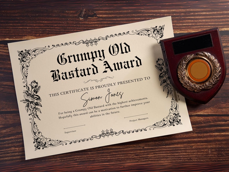 Offensive Editable Certificate, Printable Offensive Certificate, Grumpy ...