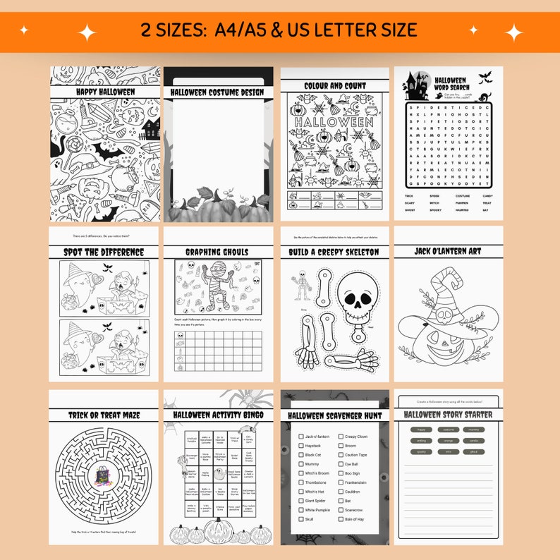 Printable Kids Halloween Activity Pack, Printable Halloween Activity ...