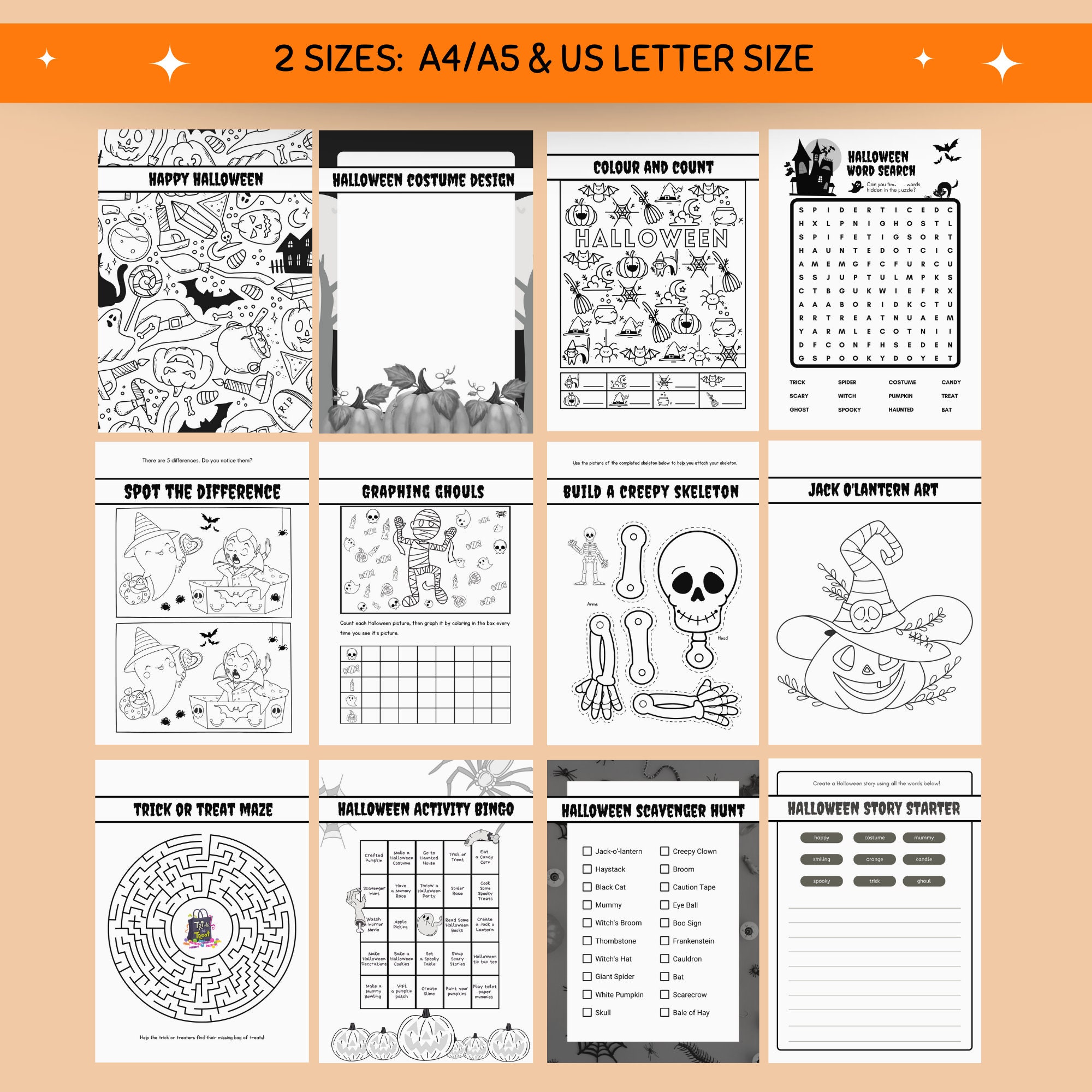 Printable Kids Halloween Activity Pack, Printable Halloween Activity ...