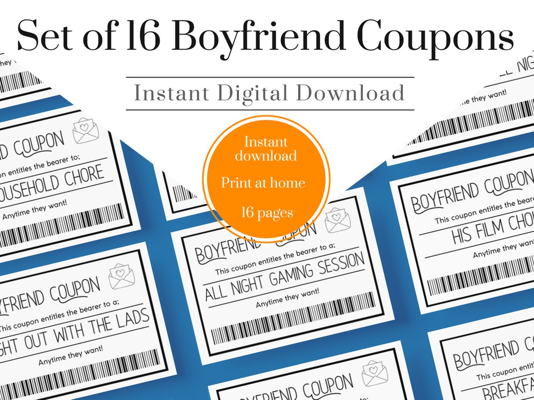 Boyfriend Coupon Book, Vouchers for Boyfriend, Printable Vouchers, Gift ...