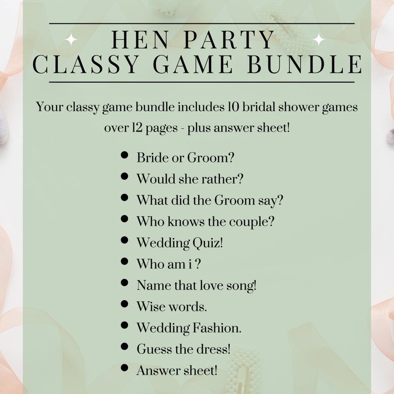Printable Classy Hen Party Games Bundle, Printable Bridle Shower Games ...
