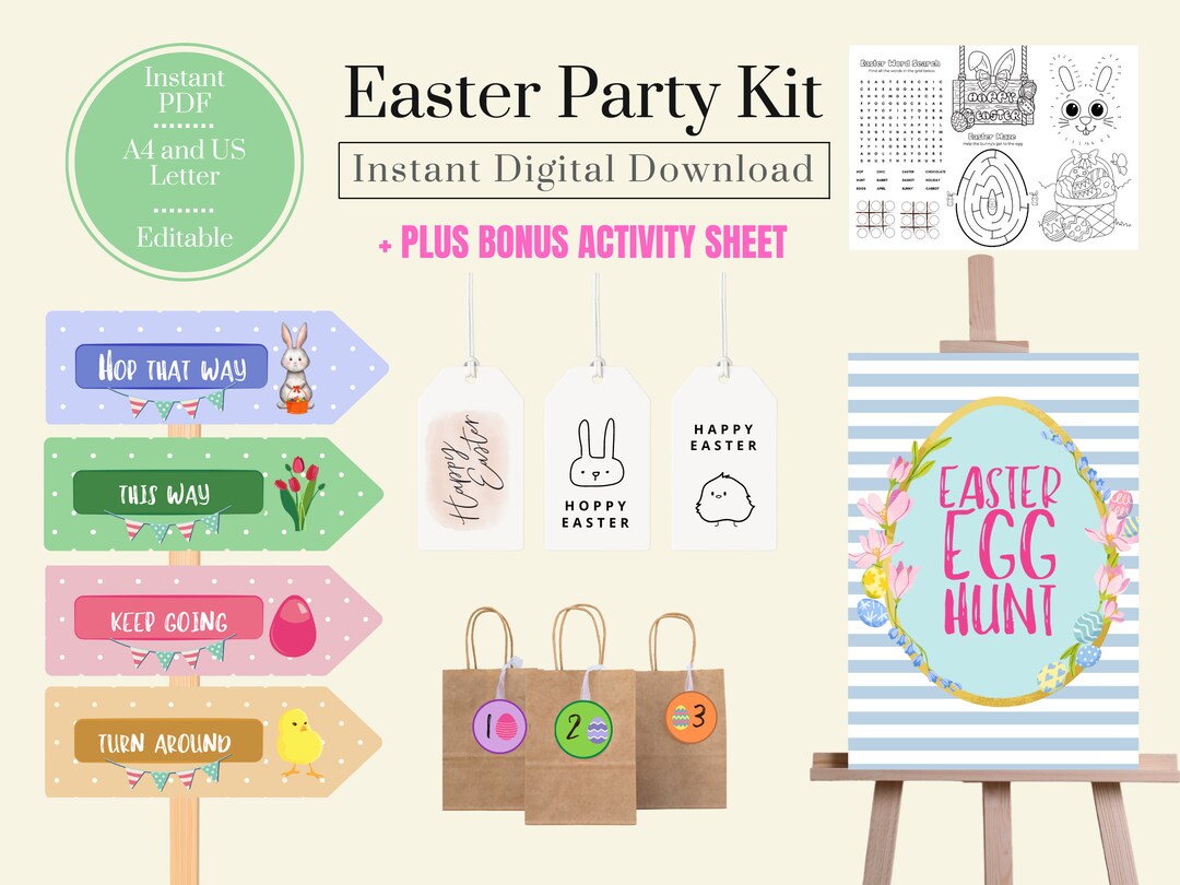 Easter Egg Hunt Party Kit, Easter Party Sign, Easter Egg Hunt Arrow ...