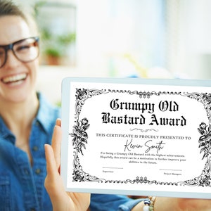Offensive Editable Certificate, Printable Offensive Certificate, Grumpy ...
