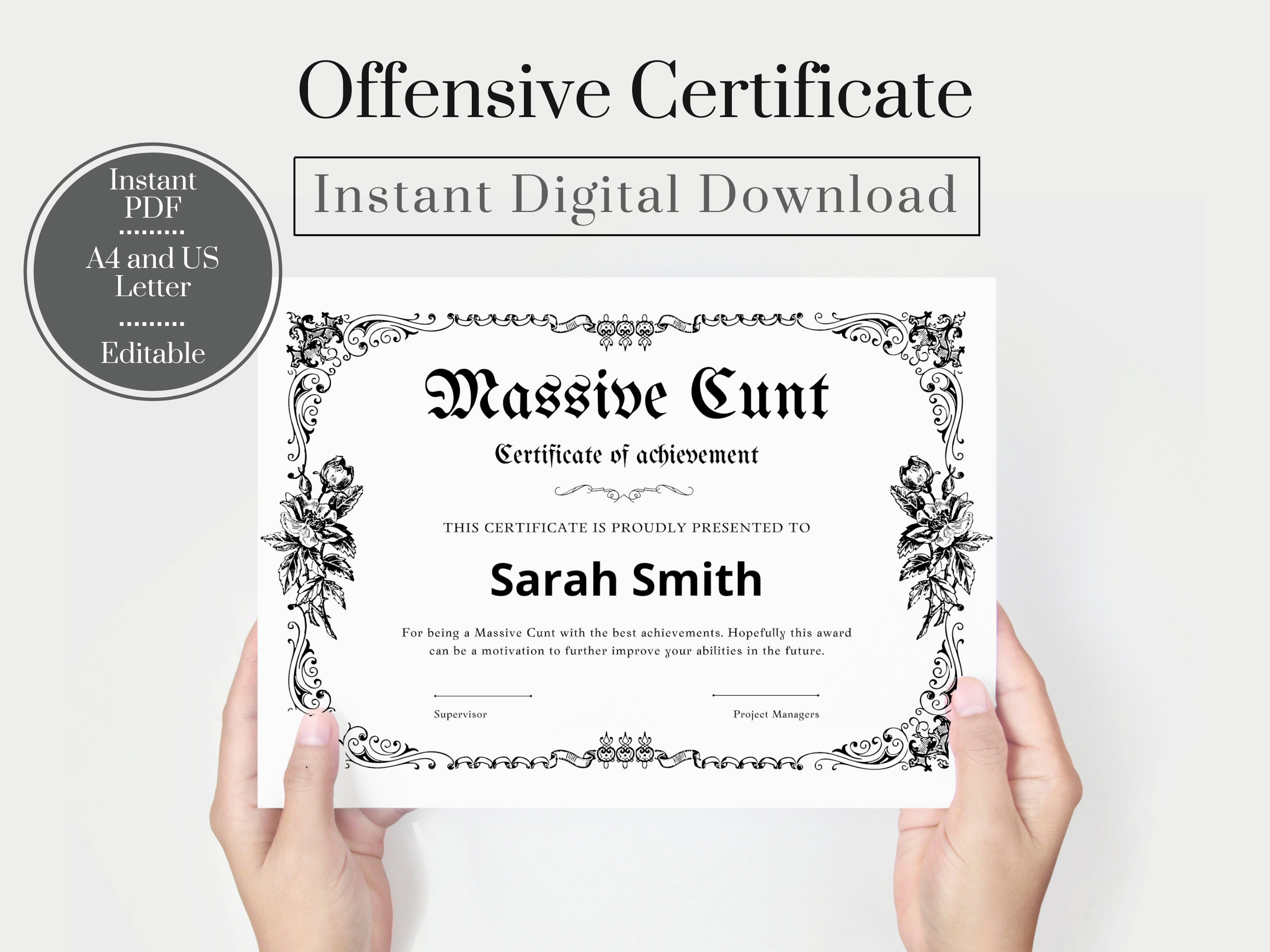 Offensive Editable Certificate, Printable Offensive Certificate ...