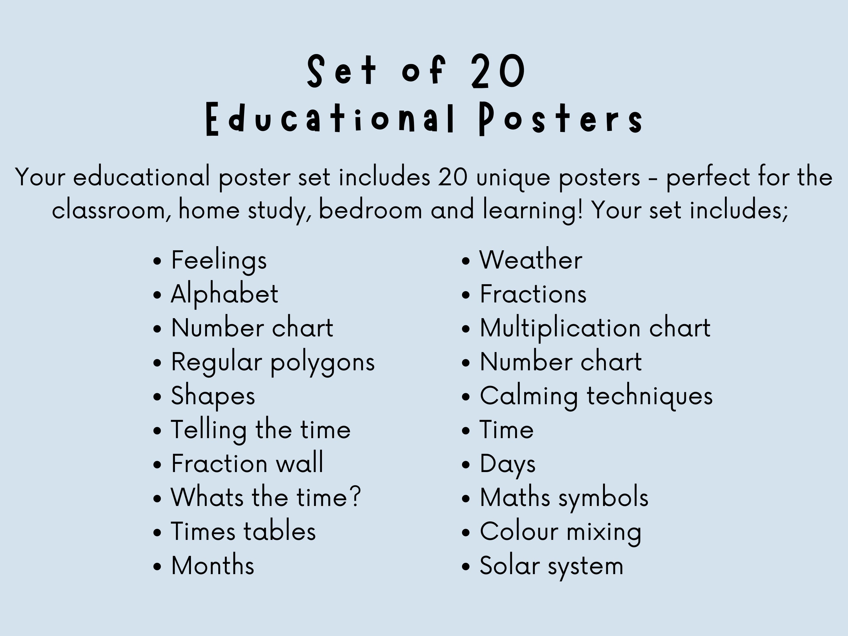 Educational Posters Set of 20, Playroom Art, Kids and Toddlers ...