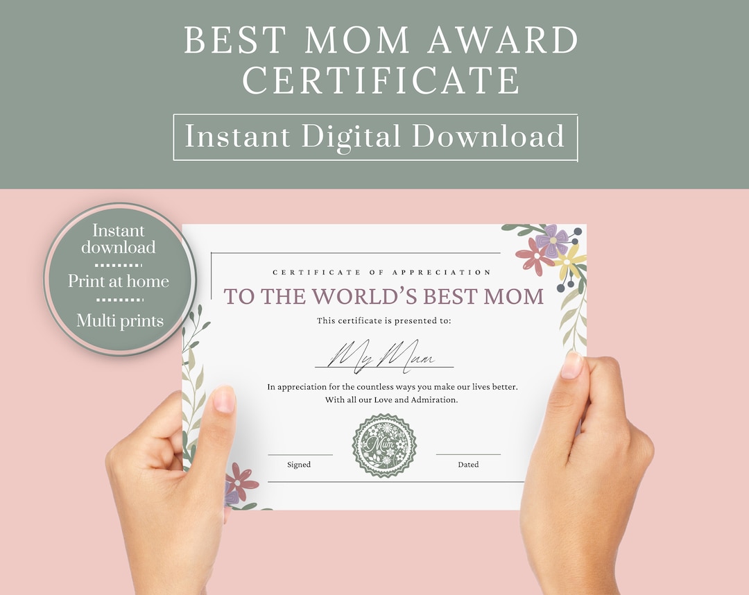Best Mom Award Certificate, Printable Certificate, Best Mom Award ...