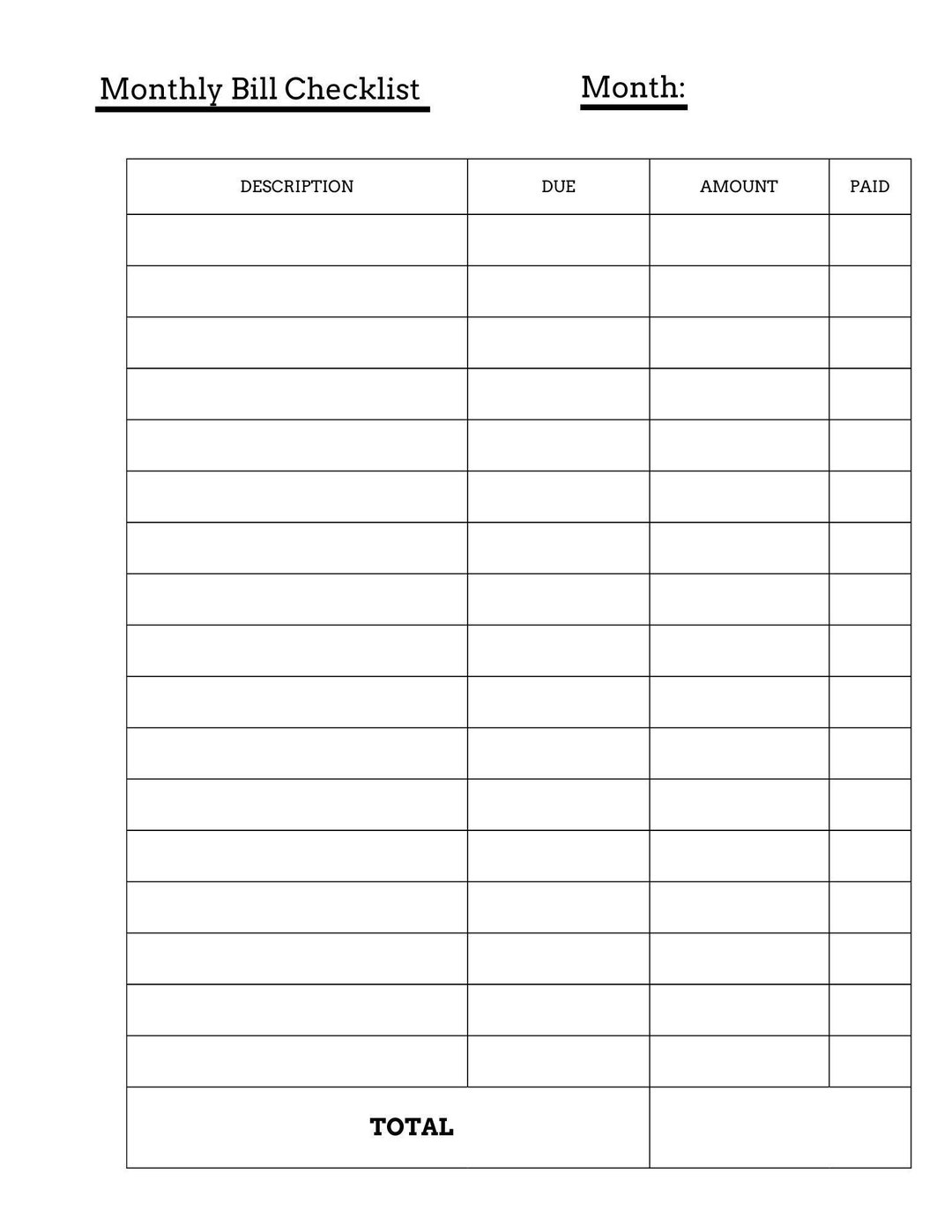 Monthly Bill Checklist, Bill Pay, Bill Tracker - Etsy