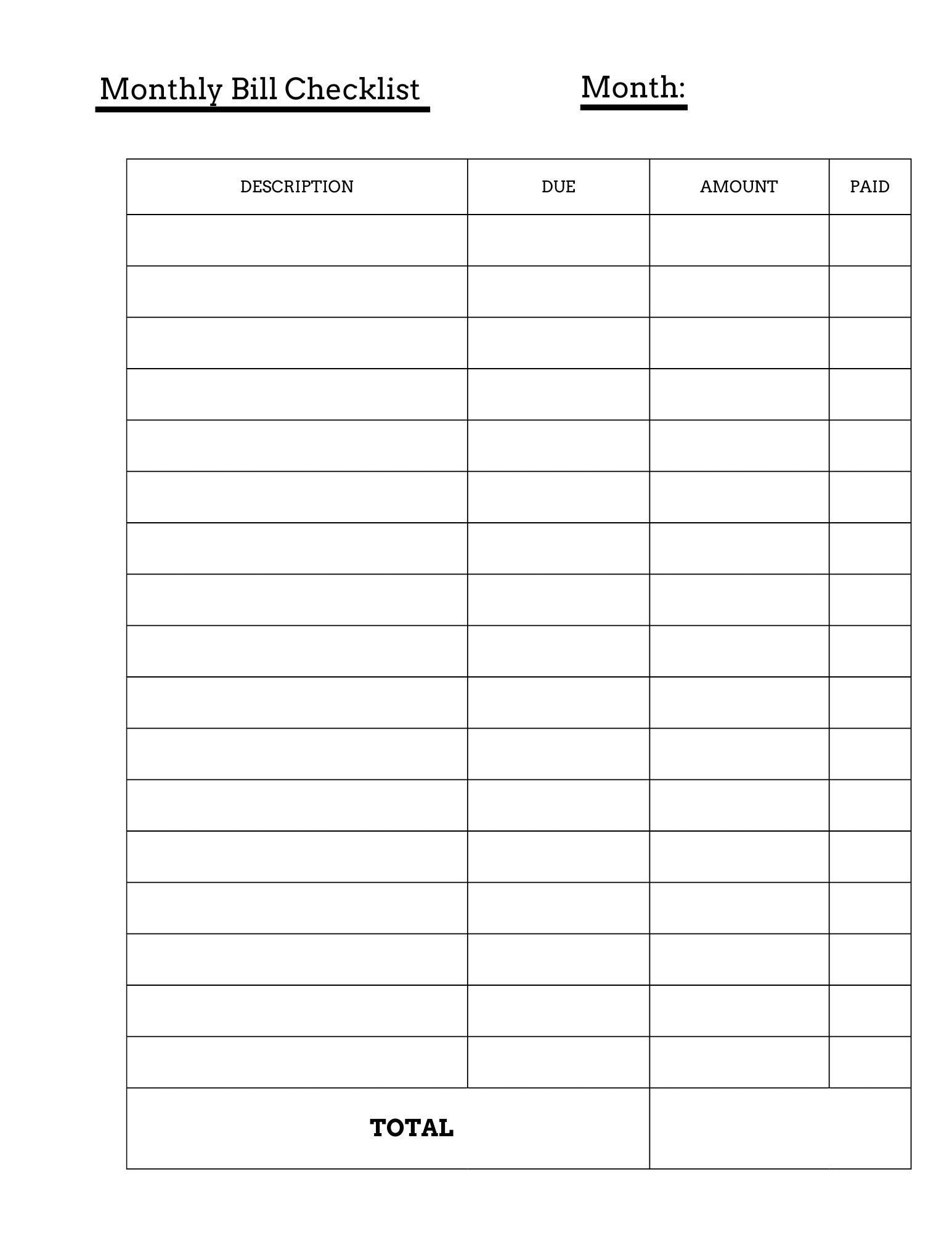Monthly Bill Checklist, Bill Pay, Bill Tracker - Etsy