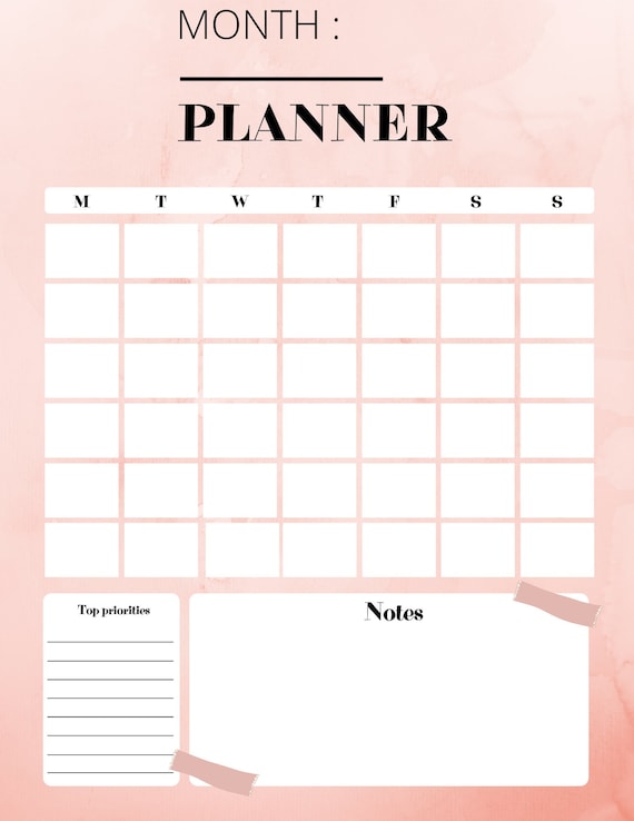 Monthly Planner Digital Download Calendar Stationary RL - Etsy