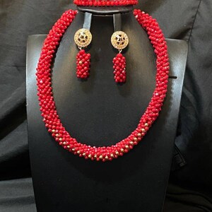 Red Beaded Jewelry Set - Etsy
