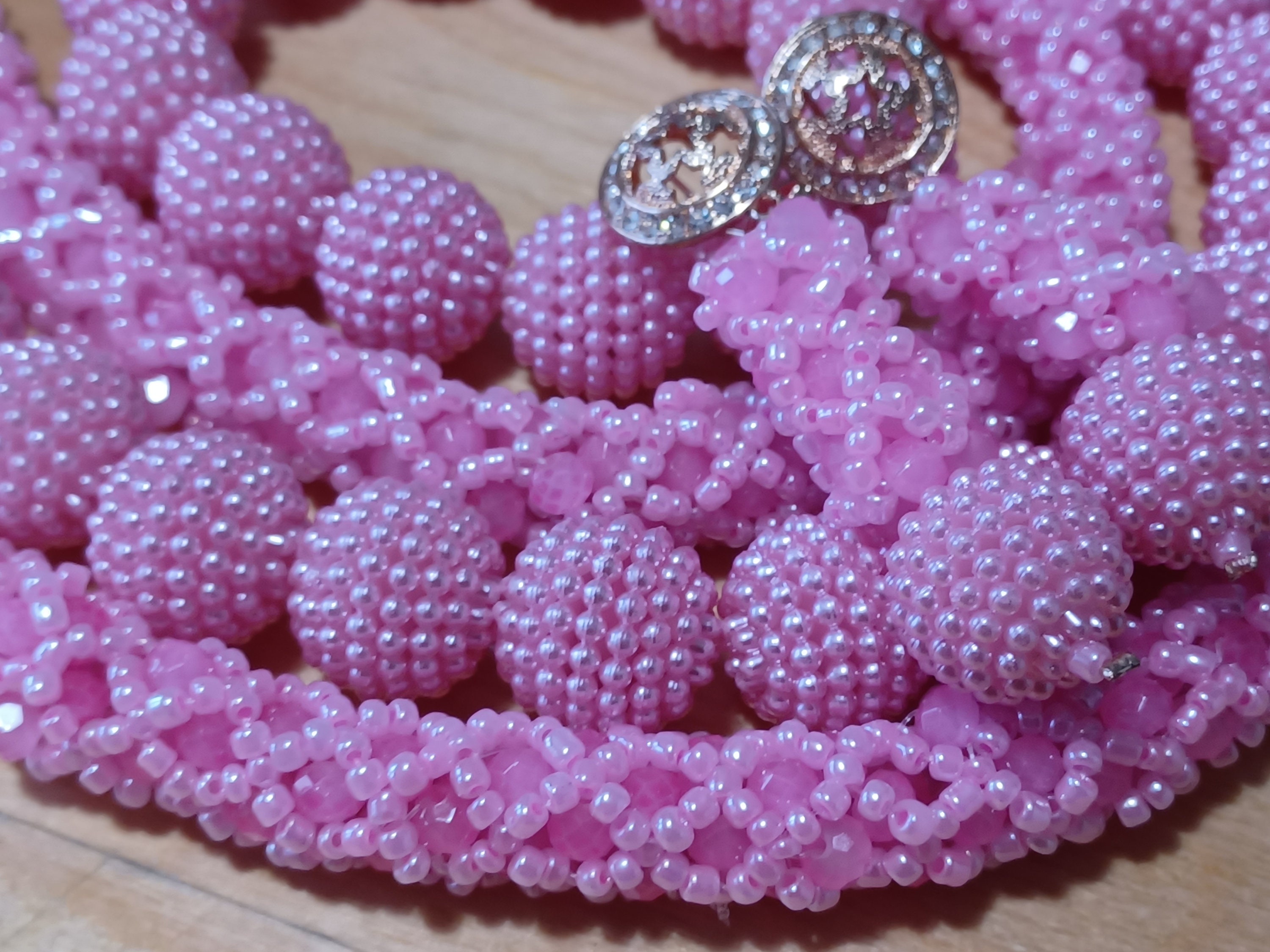 Pink Beaded Jewelry Set - Etsy