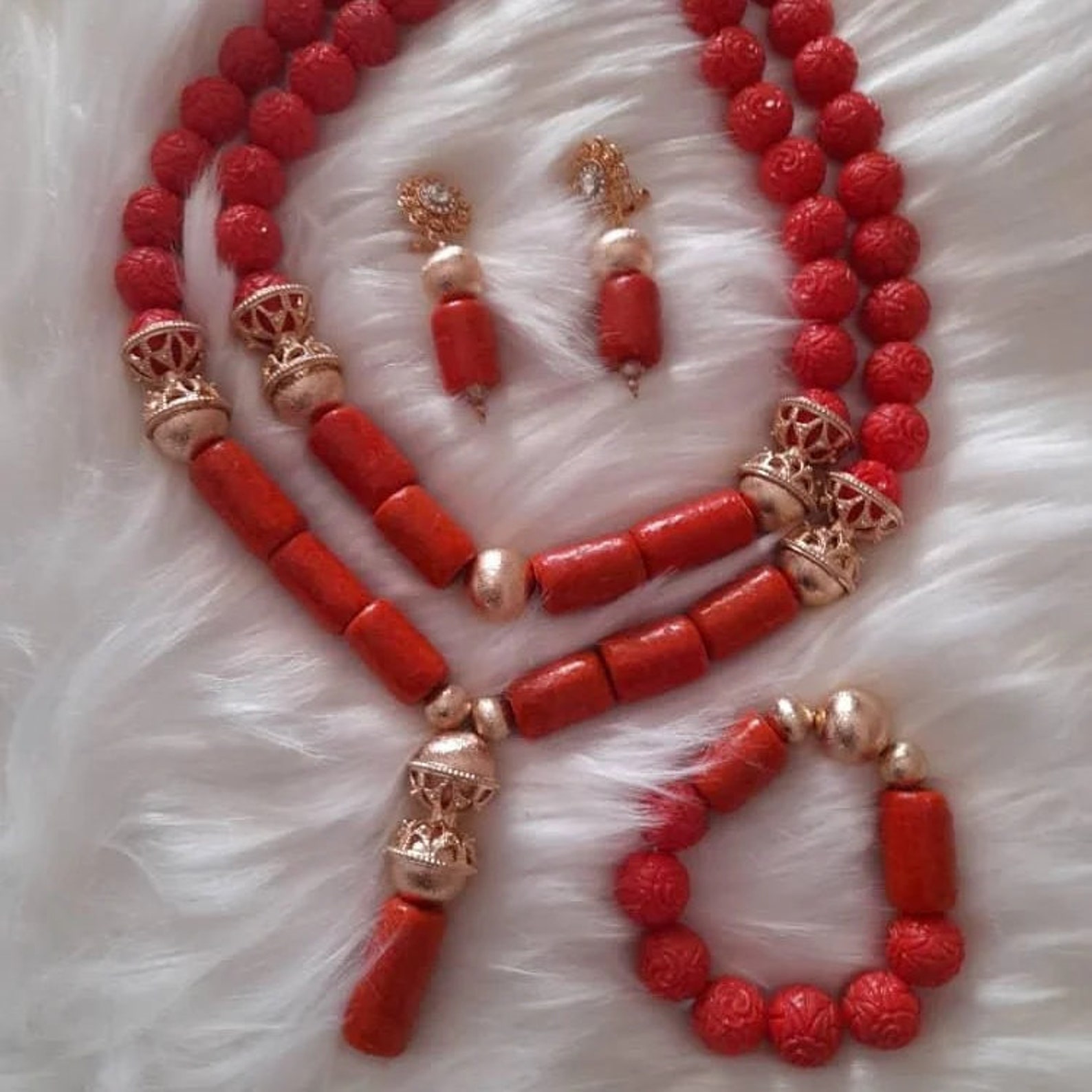 Nigerian Coral Bead Set bead Set O African Nigerian Beads bridal, Party ...
