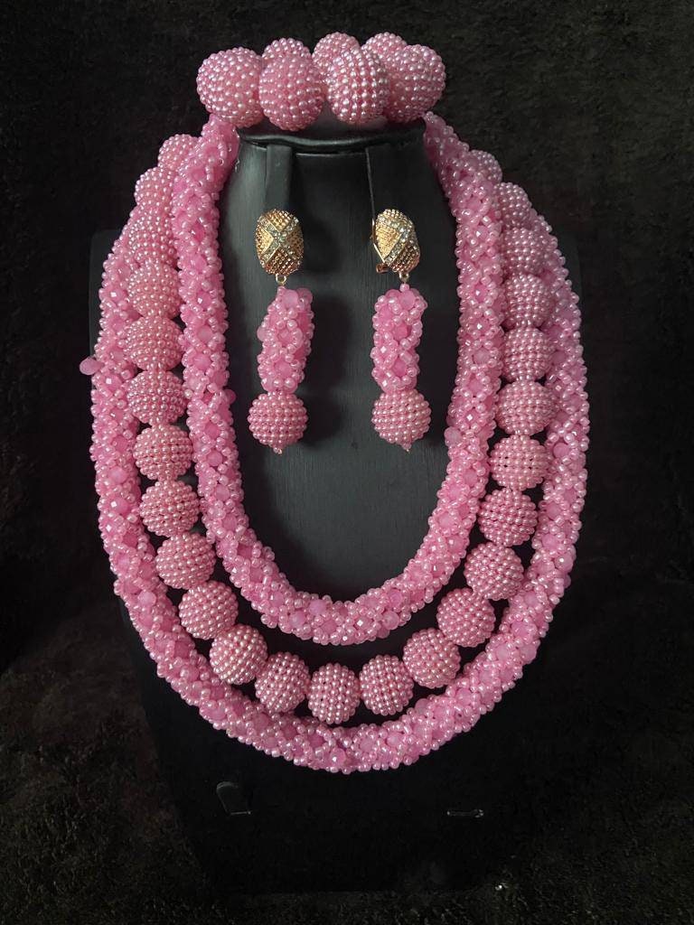 Pink Beaded Jewelry Set - Etsy