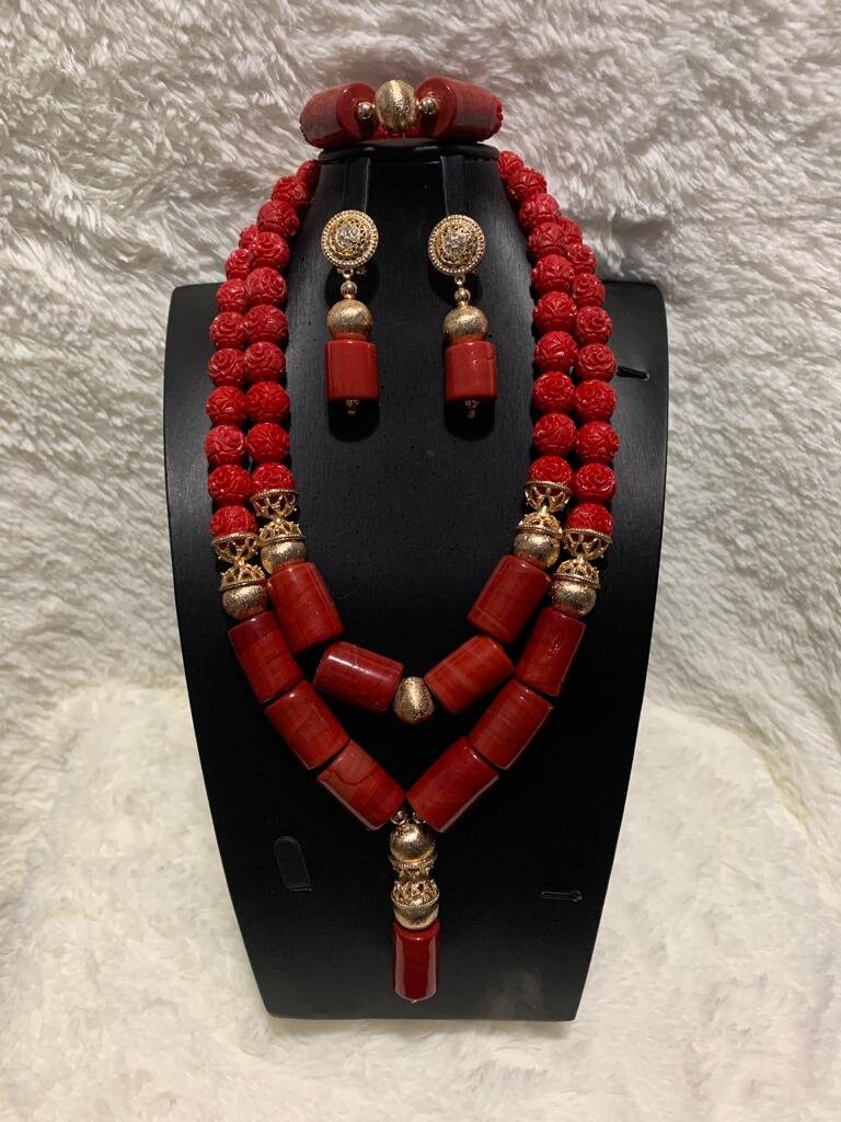 Nigerian Coral Bead Set bead Set O African Nigerian Beads bridal, Party ...