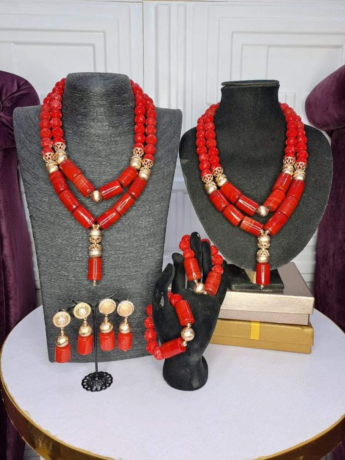 Nigerian Coral Bead Set bead Set O African Nigerian Beads bridal, Party ...