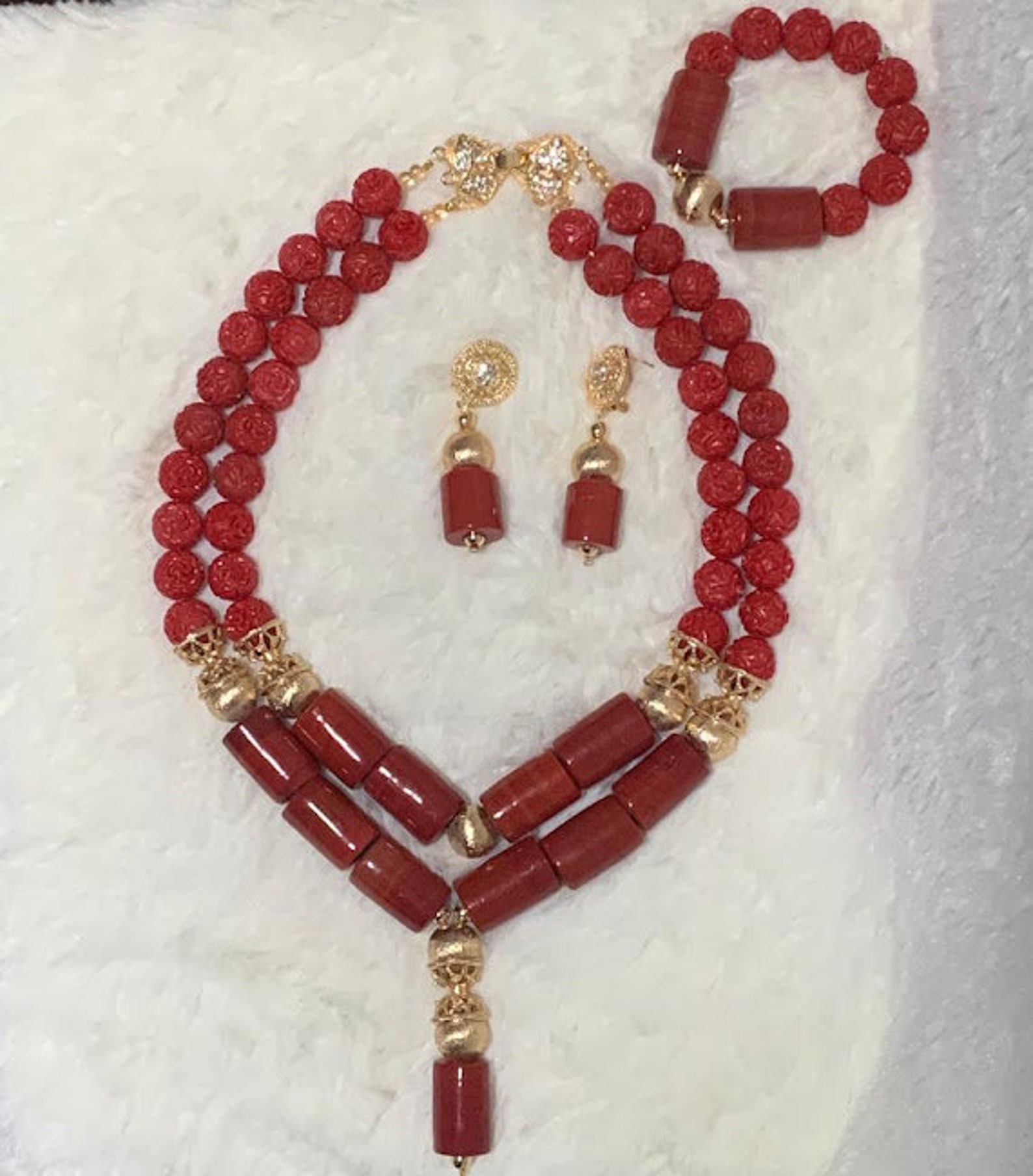 Nigerian Coral Bead Set bead Set O African Nigerian Beads bridal, Party ...