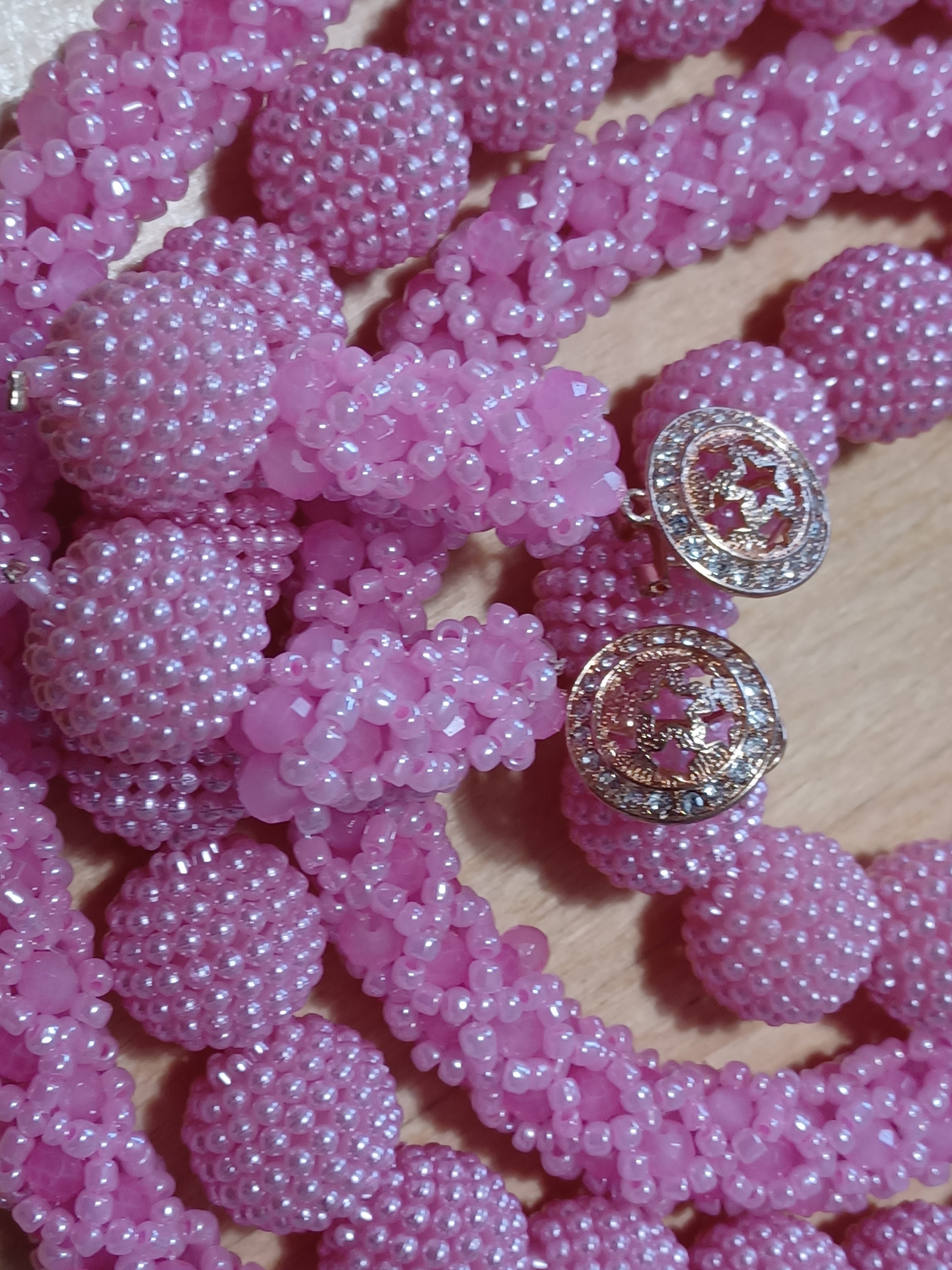 Pink Beaded Jewelry Set - Etsy