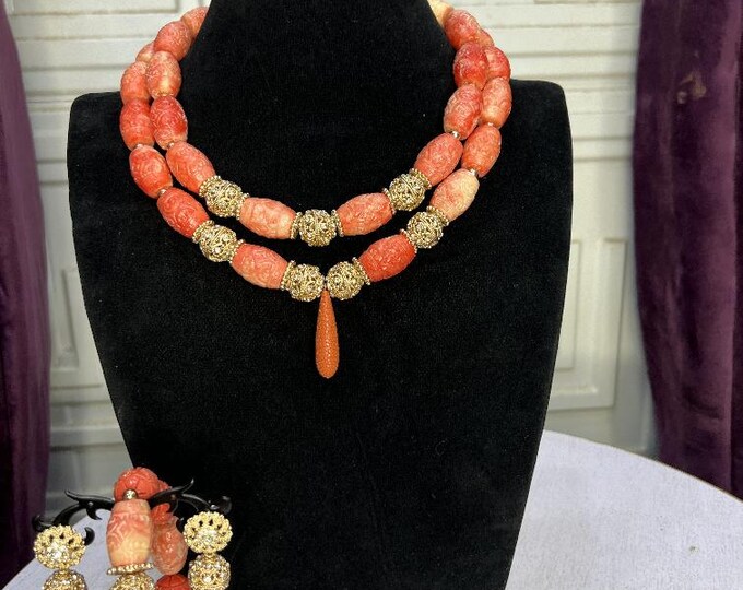 Nigerian Beads - Two Tiered Red Beads African Nigerian Beads (bridal ...