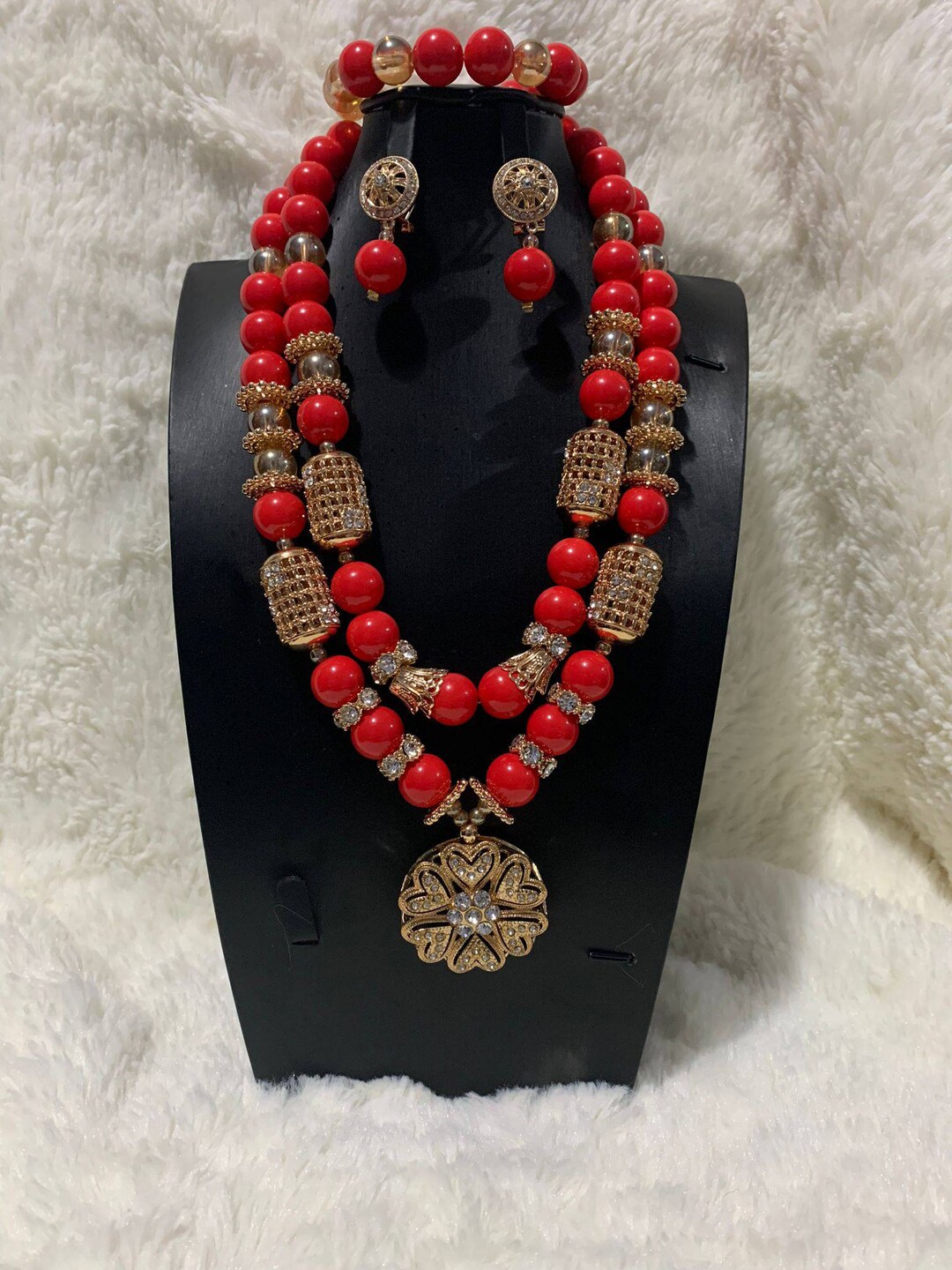 Nigerian Angel Skin Beads Two Tiered Red Beads African Nigerian Beads ...
