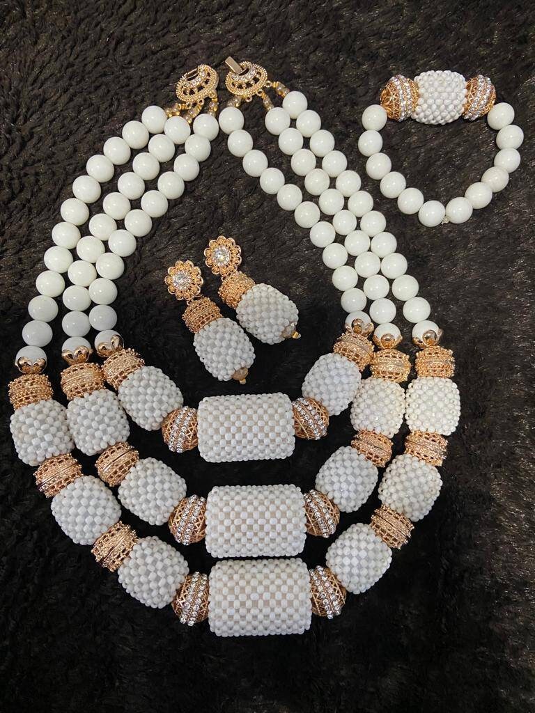 Nigerian Beads Three Tiered Beads African Nigerian Beads bridal, Party ...