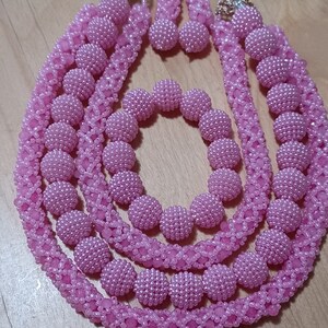 Pink Beaded Jewelry Set - Etsy