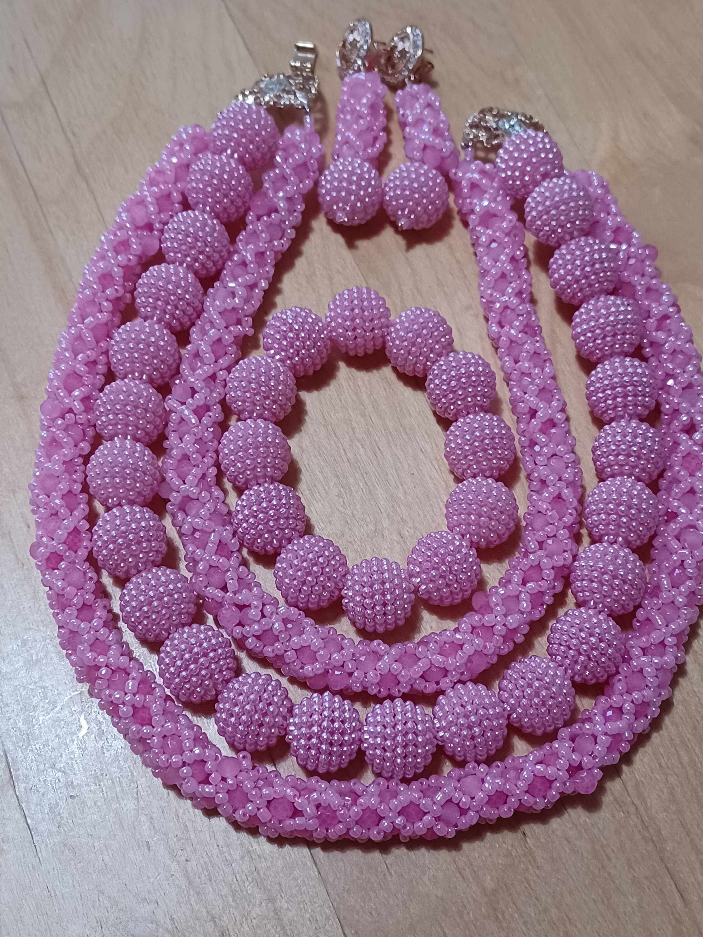 Pink Beaded Jewelry Set - Etsy