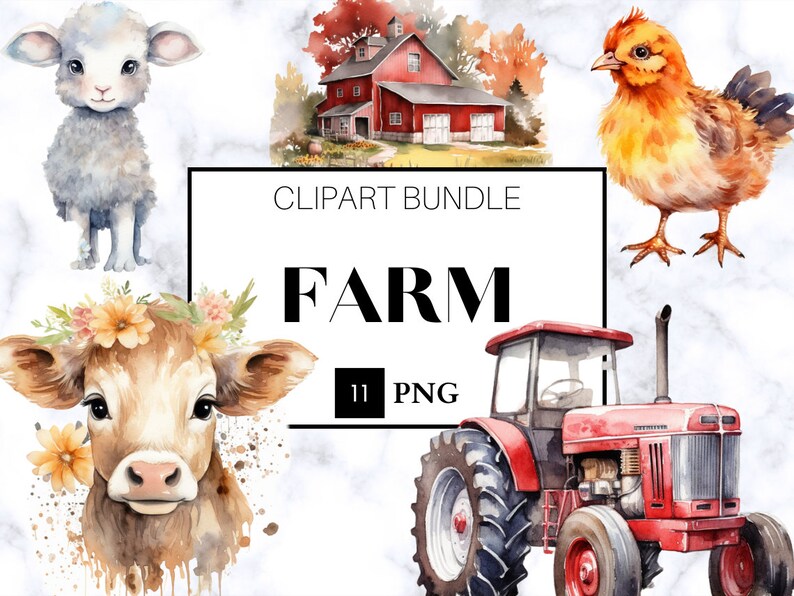 Cute Farm Clipart Farm Animals Digital Clipart Watercolor - Etsy