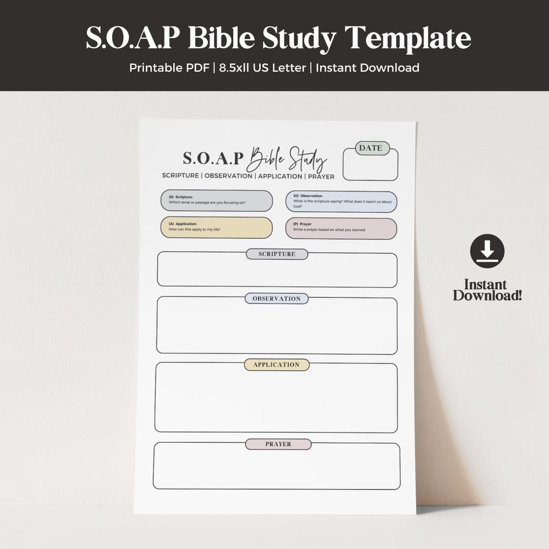 SOAP Bible Study Template, SOAP Method, Printable Bible Study Template ...