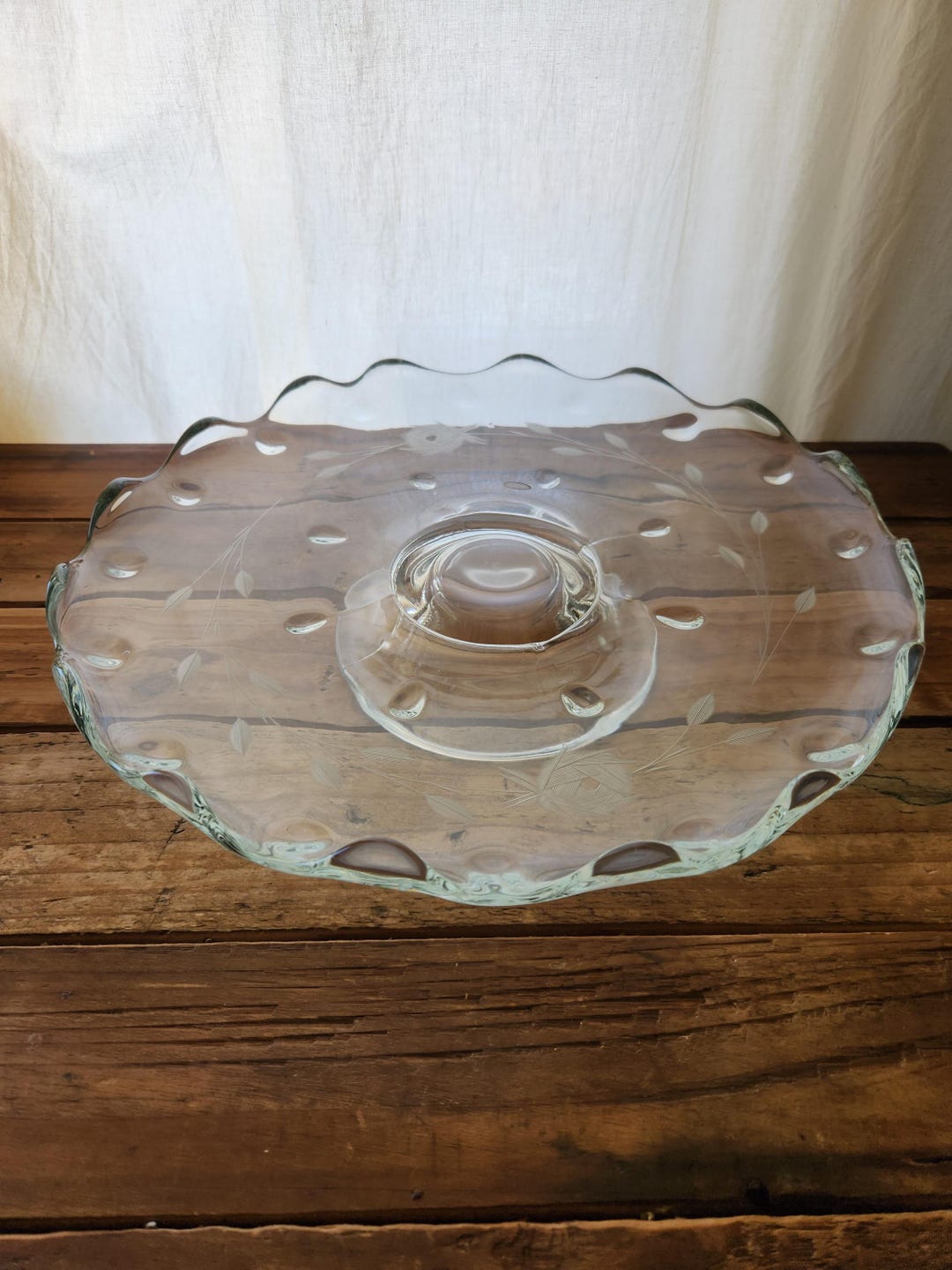 Vintage Low Pedestal Etched Floral Rose Indiana Glass Cake Stand - Etsy