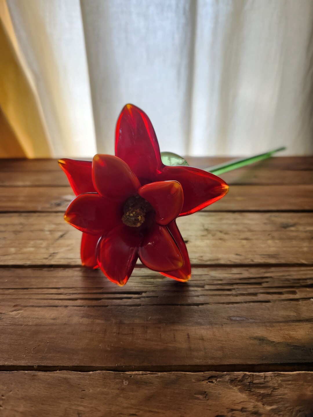 Vintage Blown Art Glass Long Red Stemmed Flower - Etsy