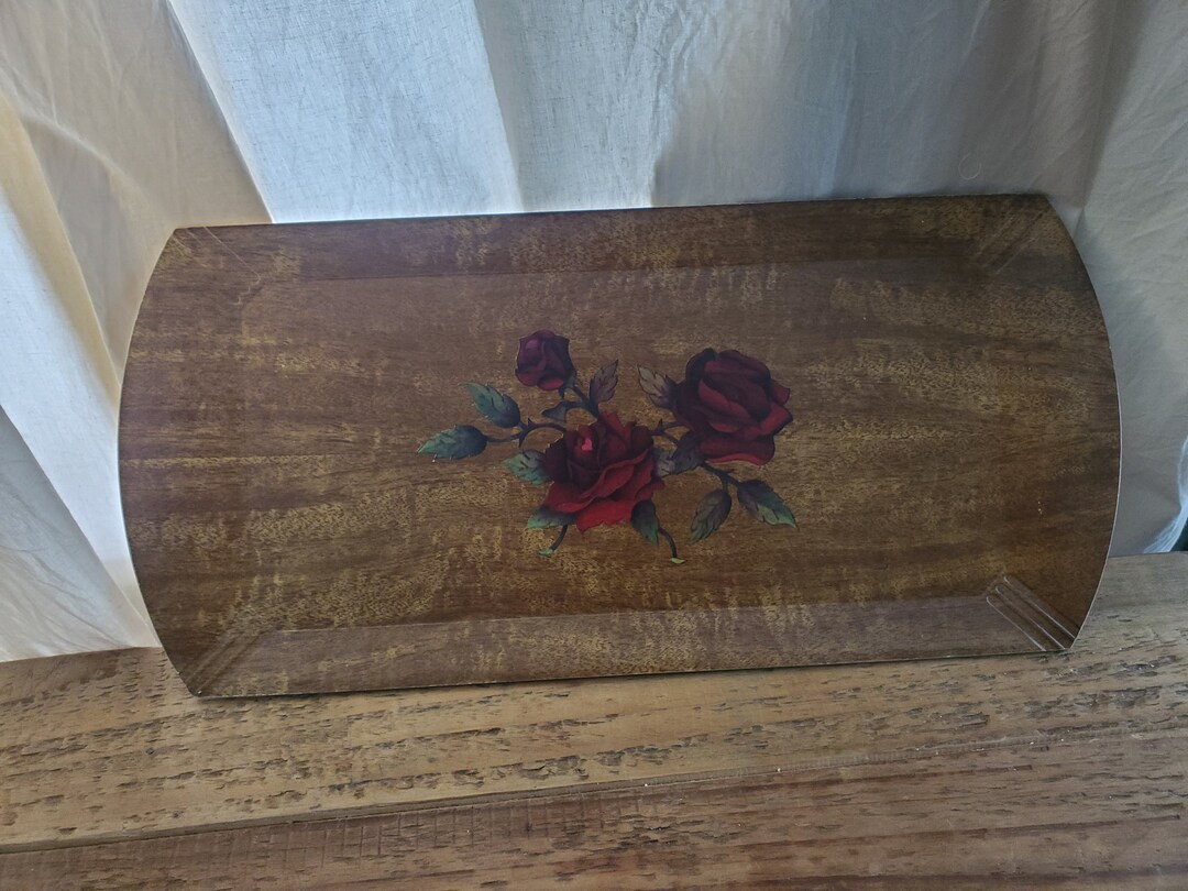 Vintage Red Rose Wood Haskelite Tray - Etsy