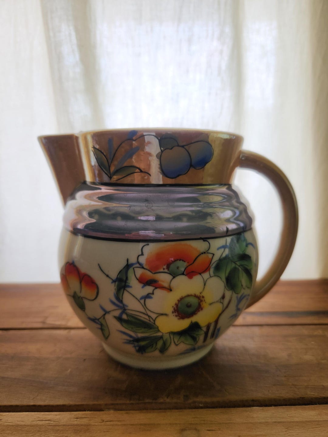 Vintage Japanese Porcelain Floral Lusterware Pitcher - Etsy