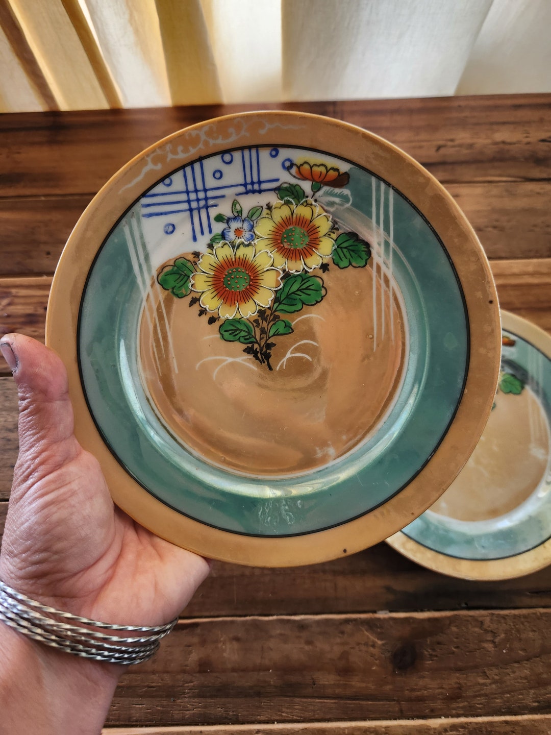 Vintage Set of 2 Orange Lusterware Floral Porcelain Plates, Japan - Etsy