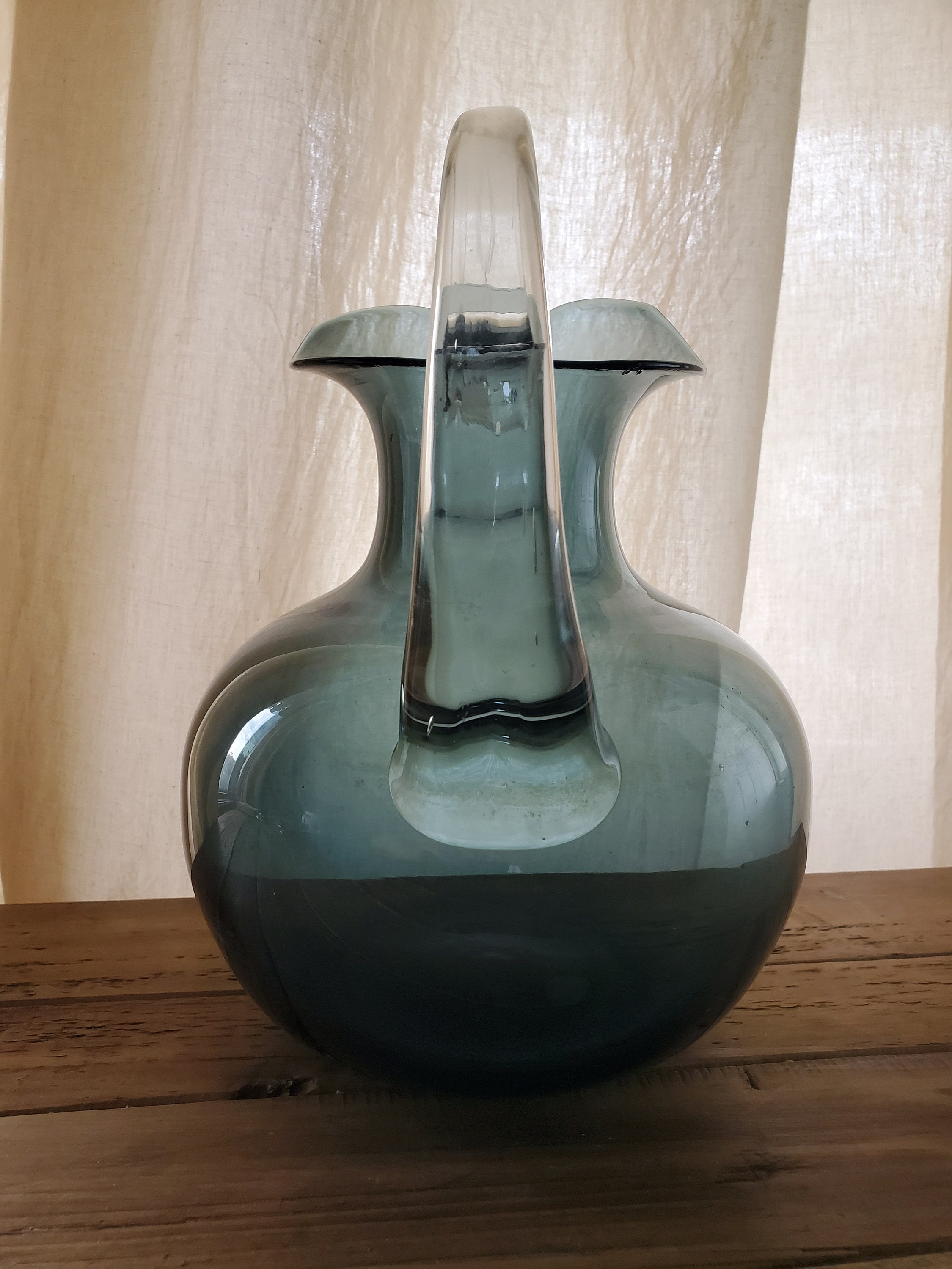 Blenko Wayne Blown Glass Large Gray Hour Glass Pitcher - Etsy
