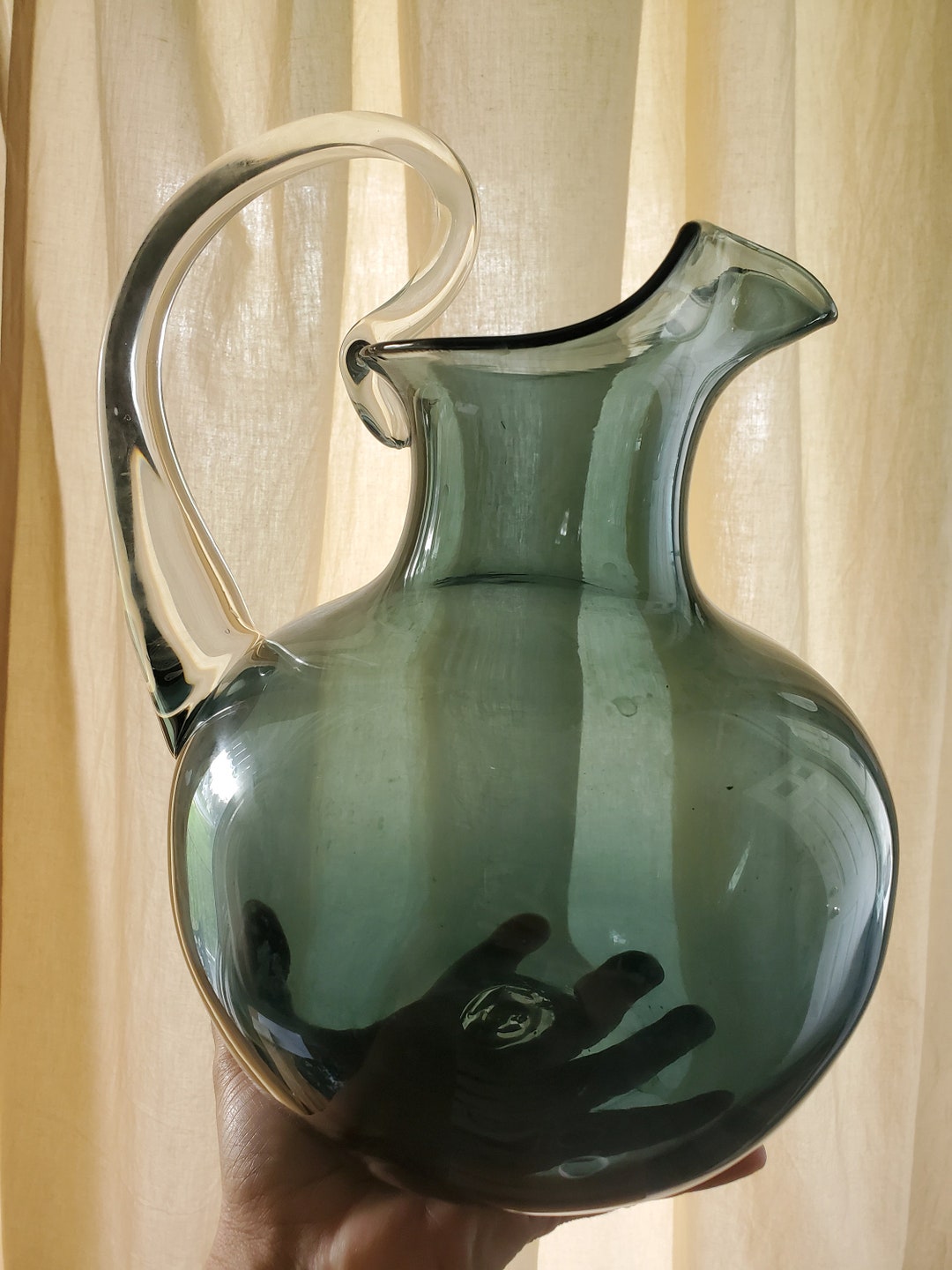 Blenko Wayne Blown Glass Large Gray Hour Glass Pitcher - Etsy