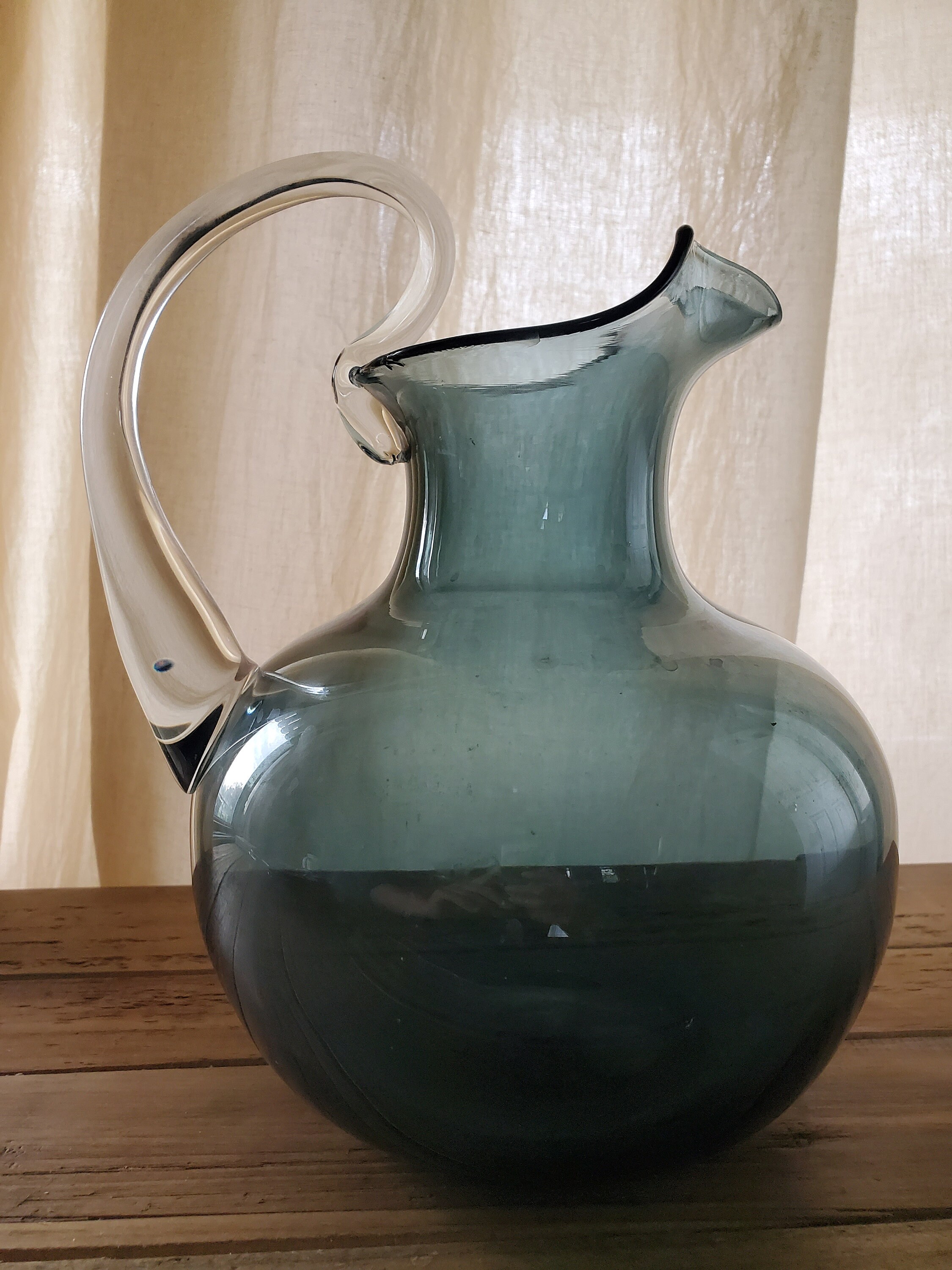 Blenko Wayne Blown Glass Large Gray Hour Glass Pitcher - Etsy