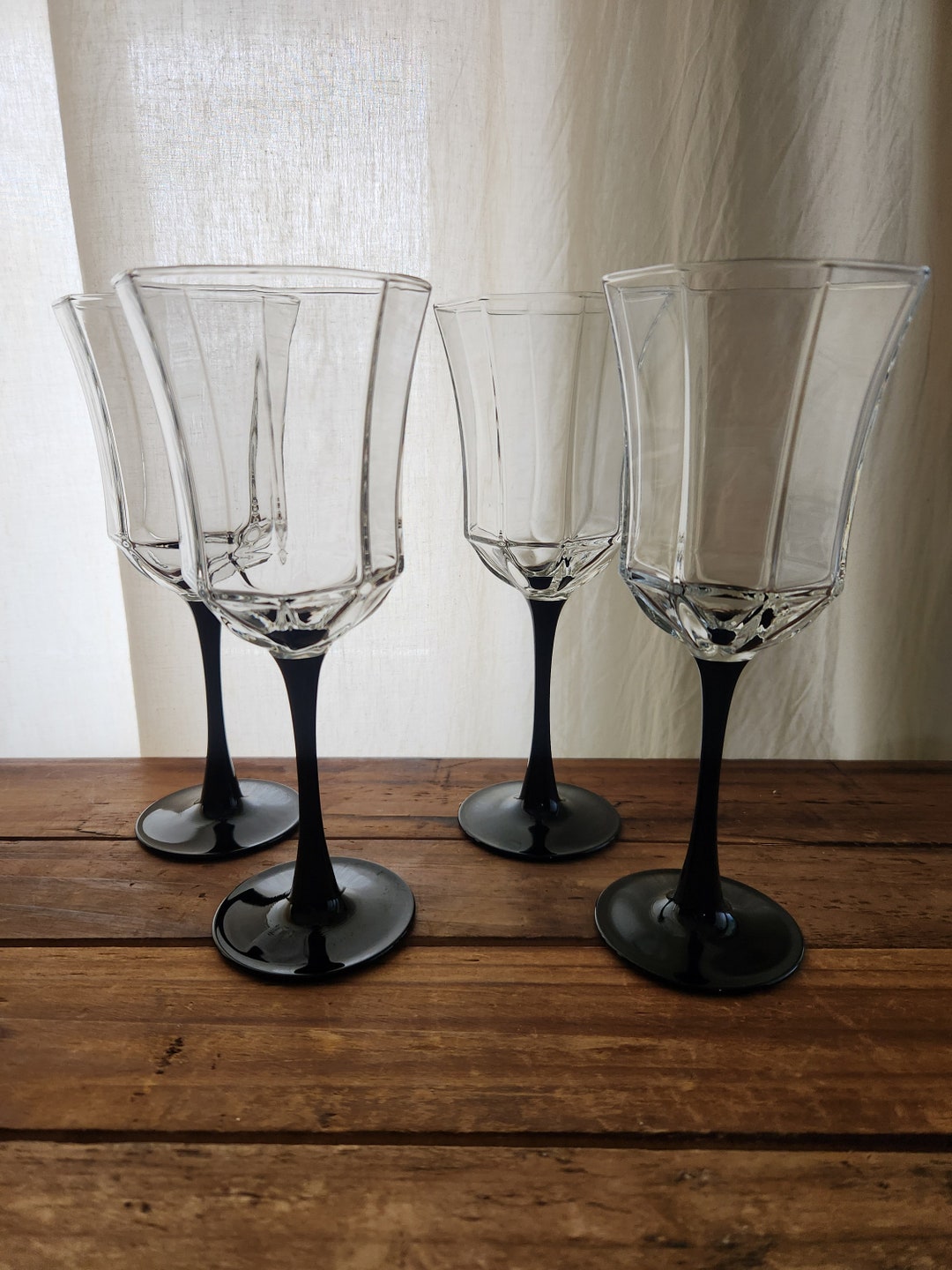 Vintage Set of 4 Black Stemmed Geometric Hexagonal Julie Luminarc ...