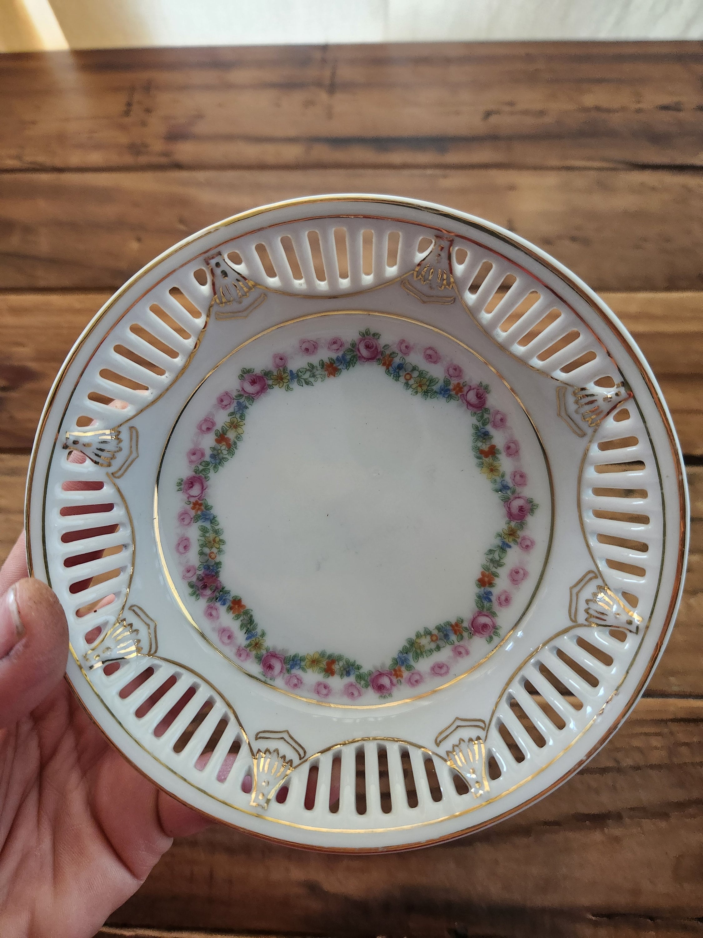 Vintage Set of 2 Porcelain Schumann Bavaria Reticulated Floral Trinket ...