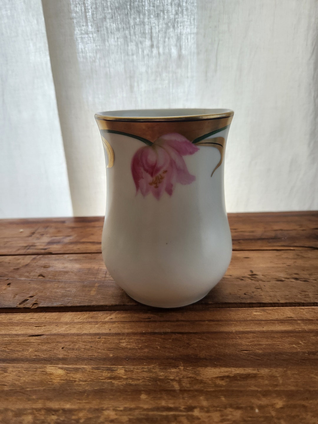Vintage Porcelain Floral Pink Rose Gold Trimmed Thuringia Germany Vase ...
