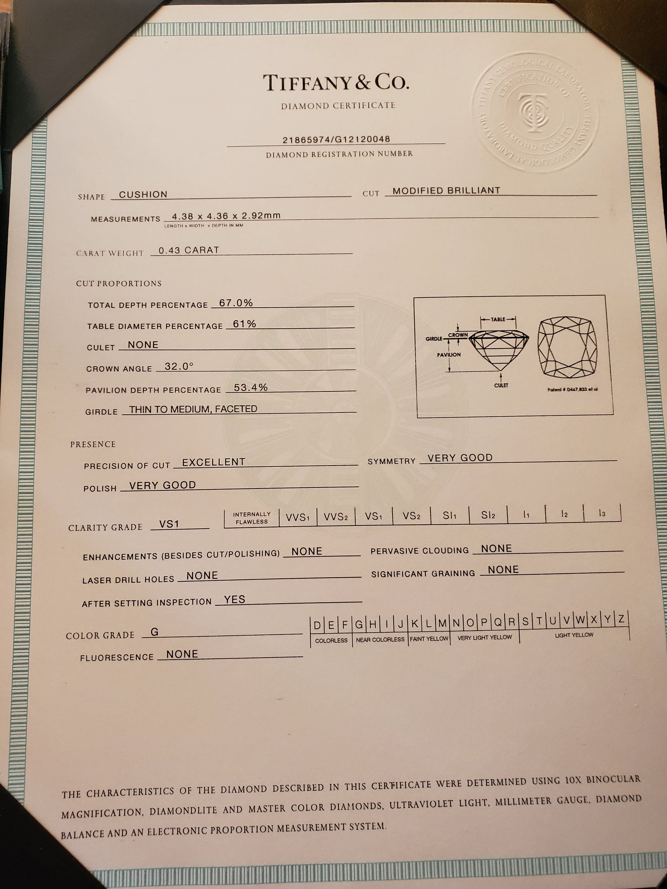 Vintage Tiffany & Co. Legacy Classic Platinum .43ct Cushion Diamond ...